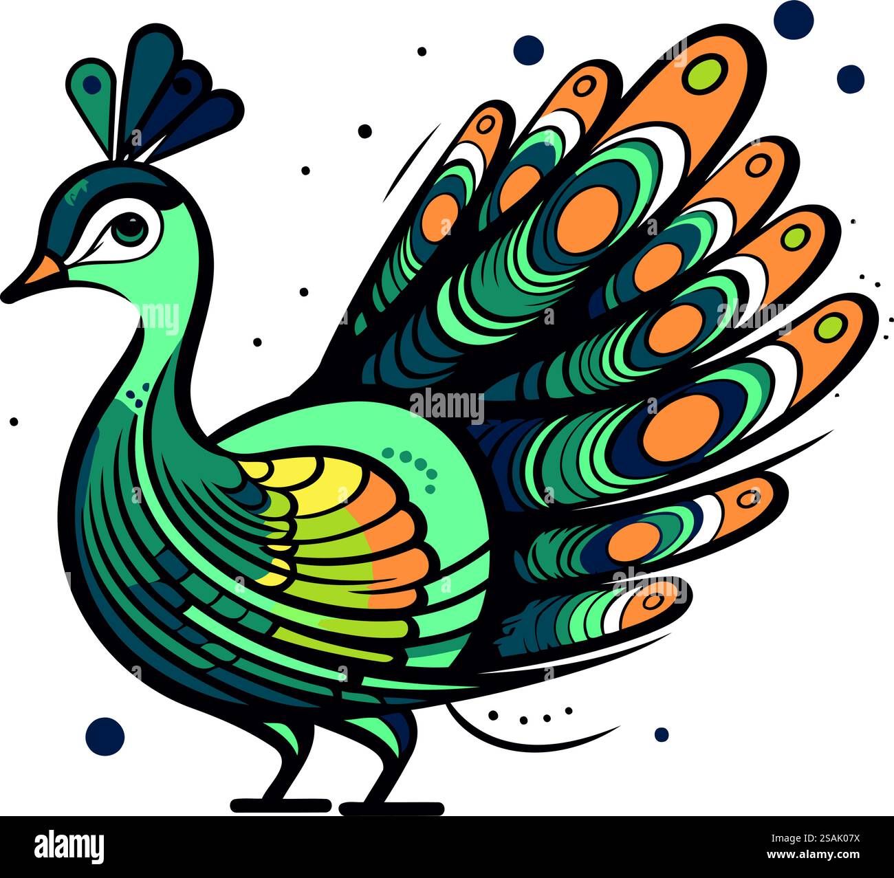 Peacock. Hand drawn vector illustration. Isolated on white background ...