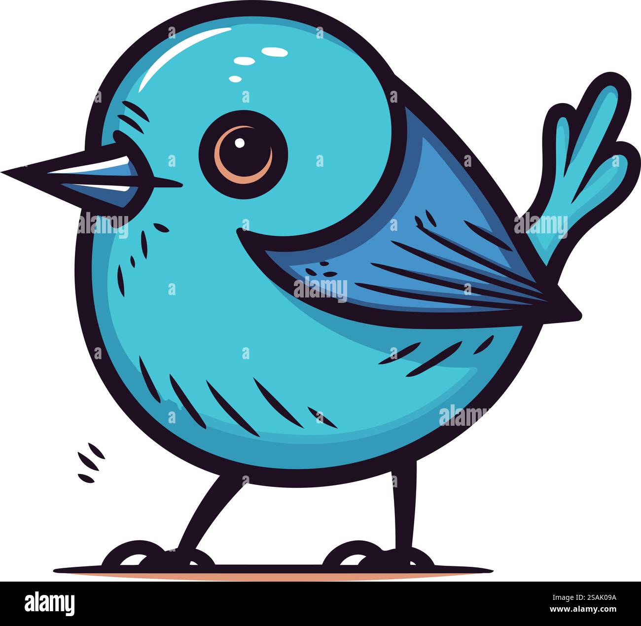 Cute cartoon blue bird. Vector illustration isolated on white ...