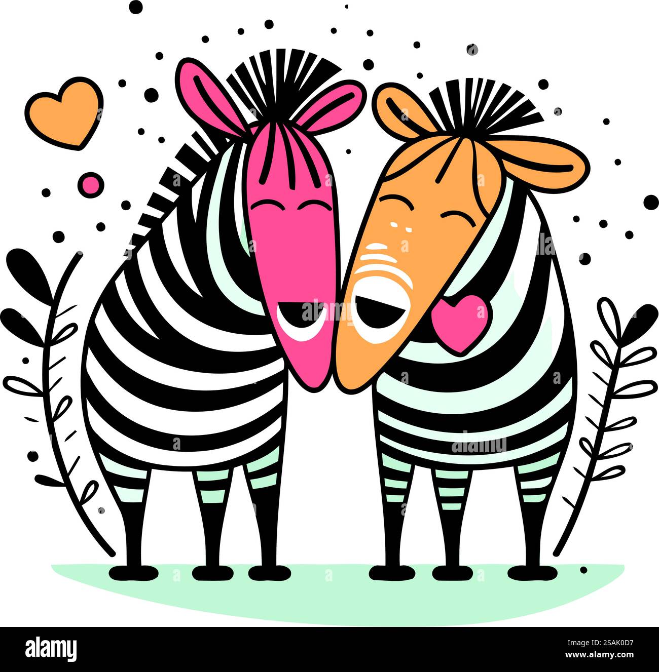 Zebra couple in love. Cute cartoon illustration. Vector illustration ...