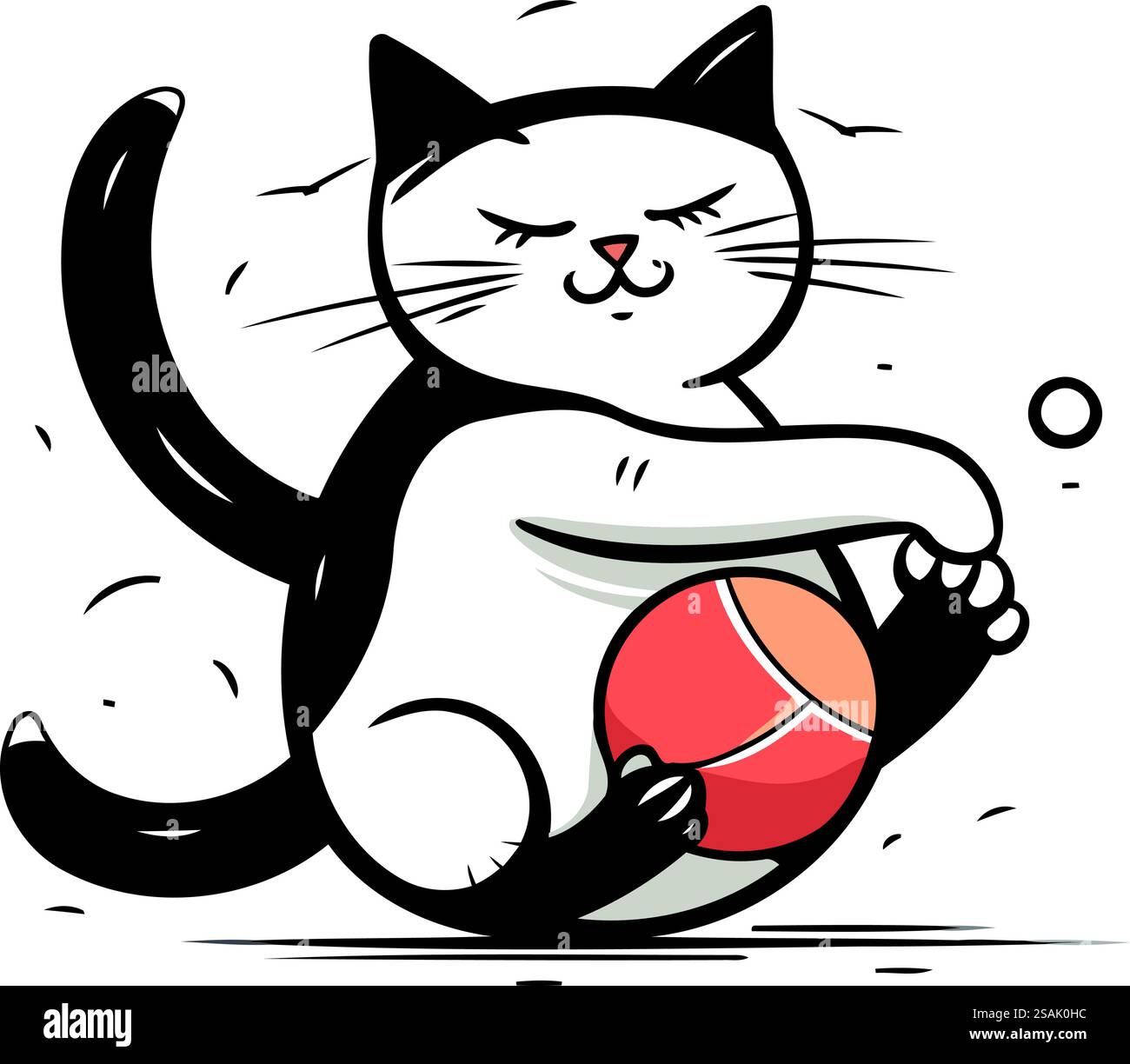 Vector illustration of a cat playing with a ball. Isolated on white ...