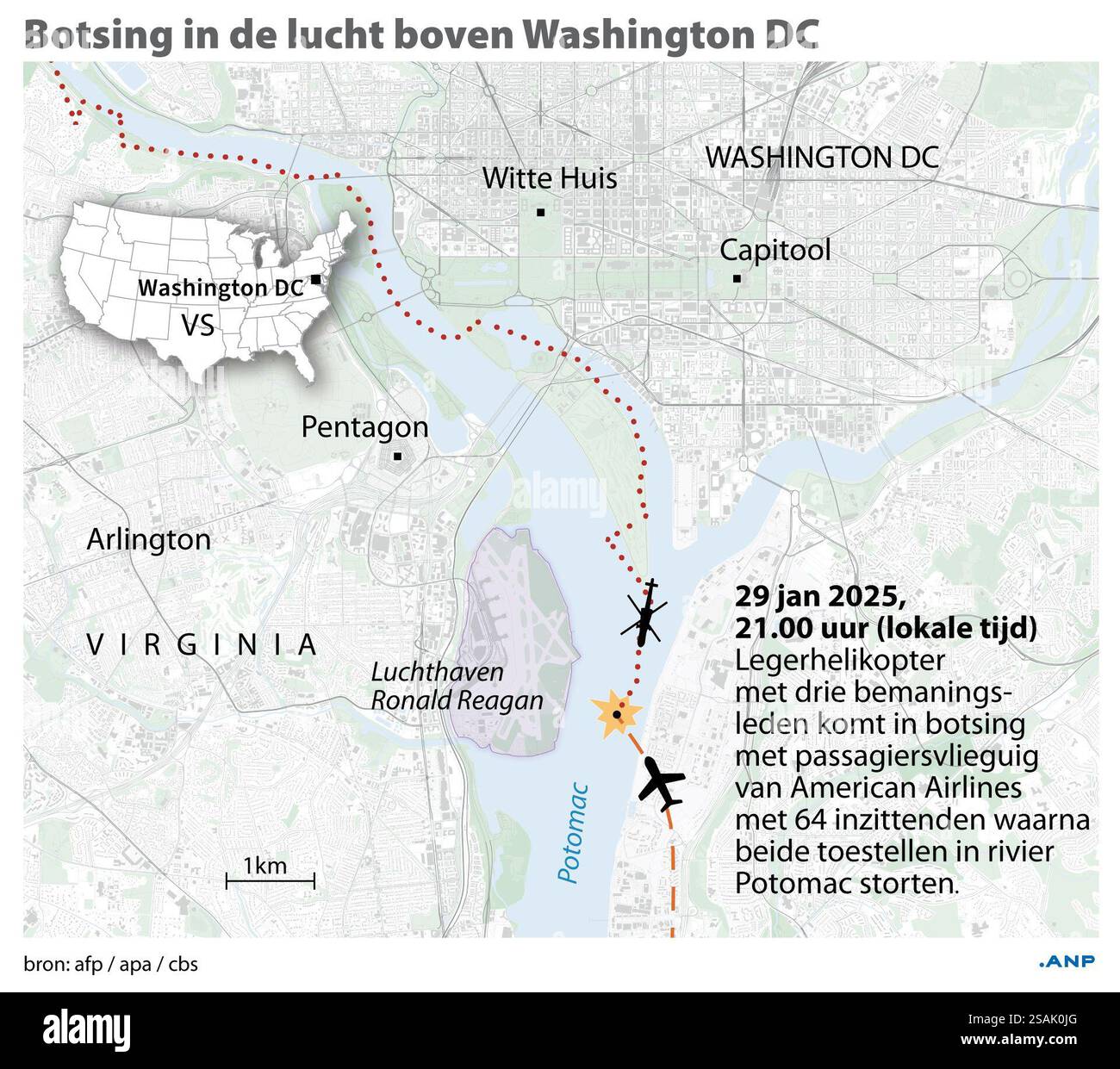 Airborne collision over Washington DC between plane and helicopter. ANP ...