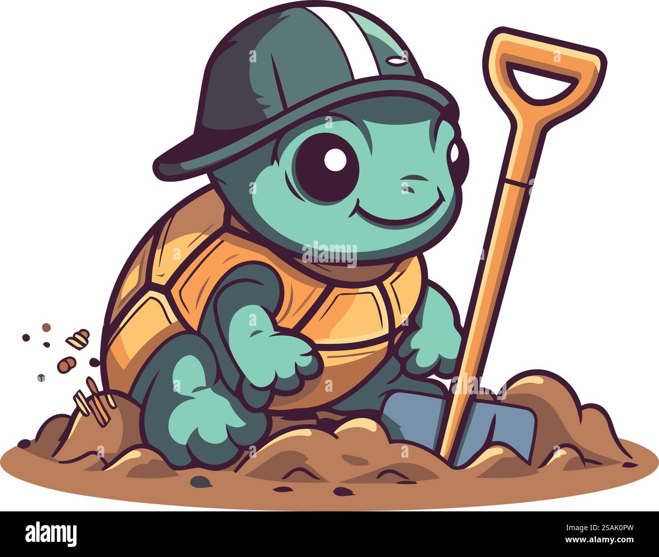 Turtle digging a hole in the ground. Cartoon vector illustration Stock ...