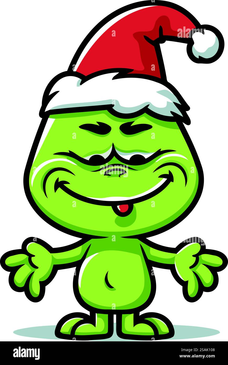 Funny green monster in santa hat. Cartoon vector illustration Stock ...