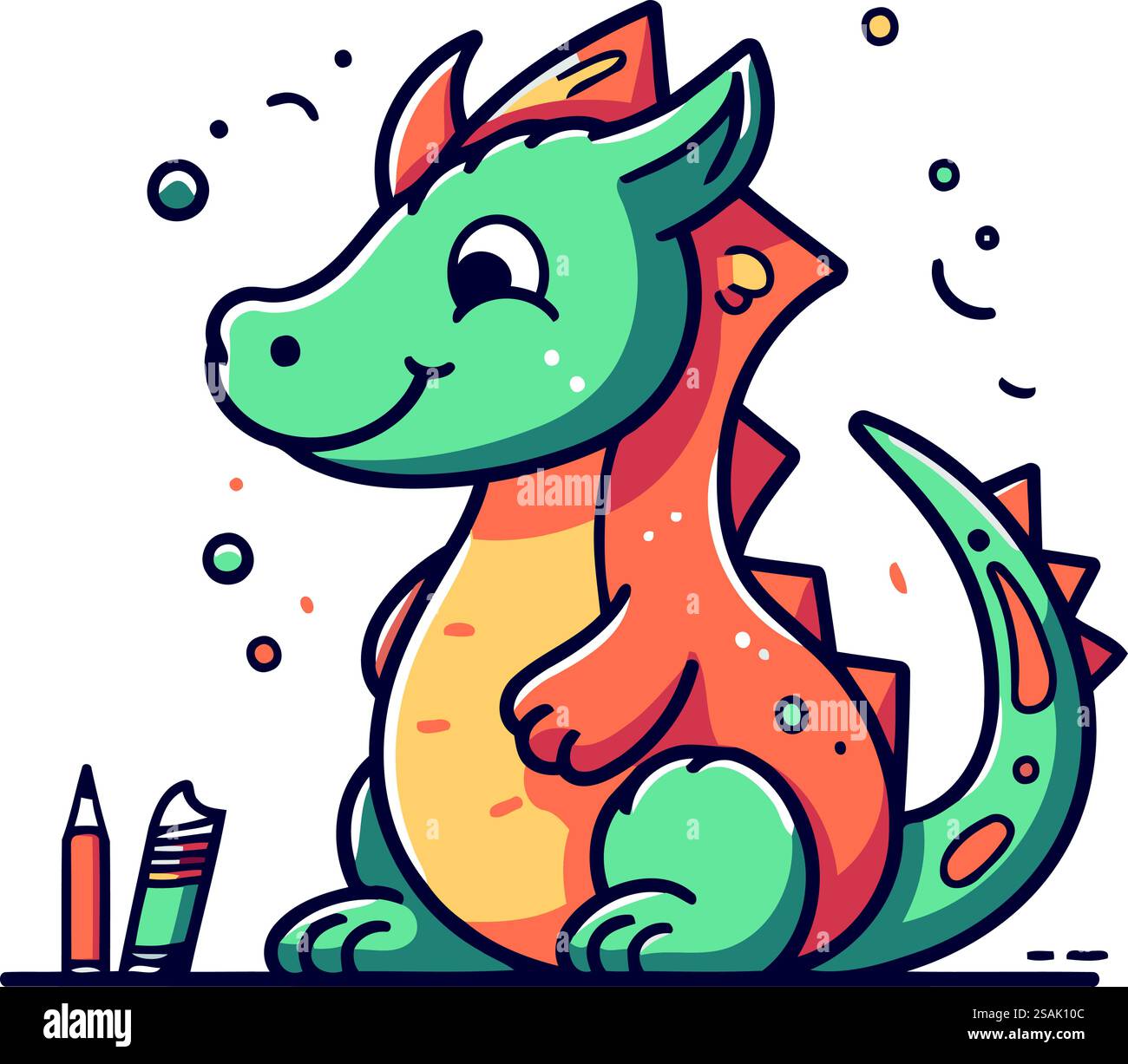 Cute cartoon dragon. Vector illustration of a cute dragon character ...