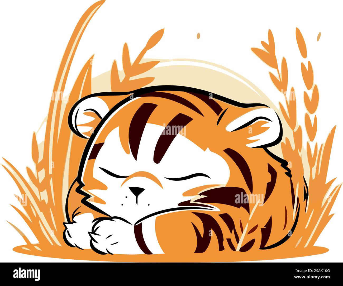 Illustration of a tiger sleeping in the grass. vector illustration ...
