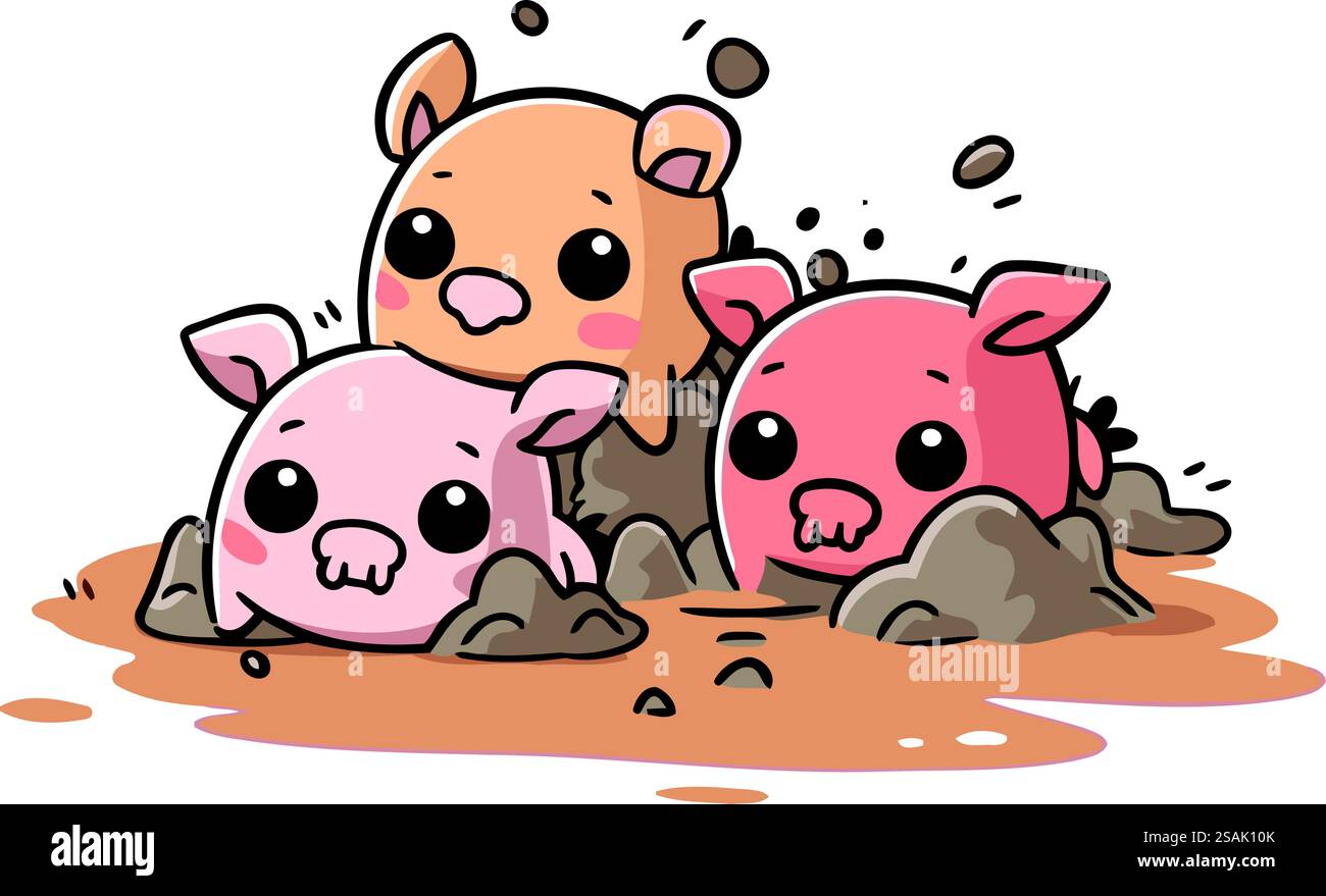 Cartoon pig and piggy in muddy puddle. Vector illustration Stock Vector ...