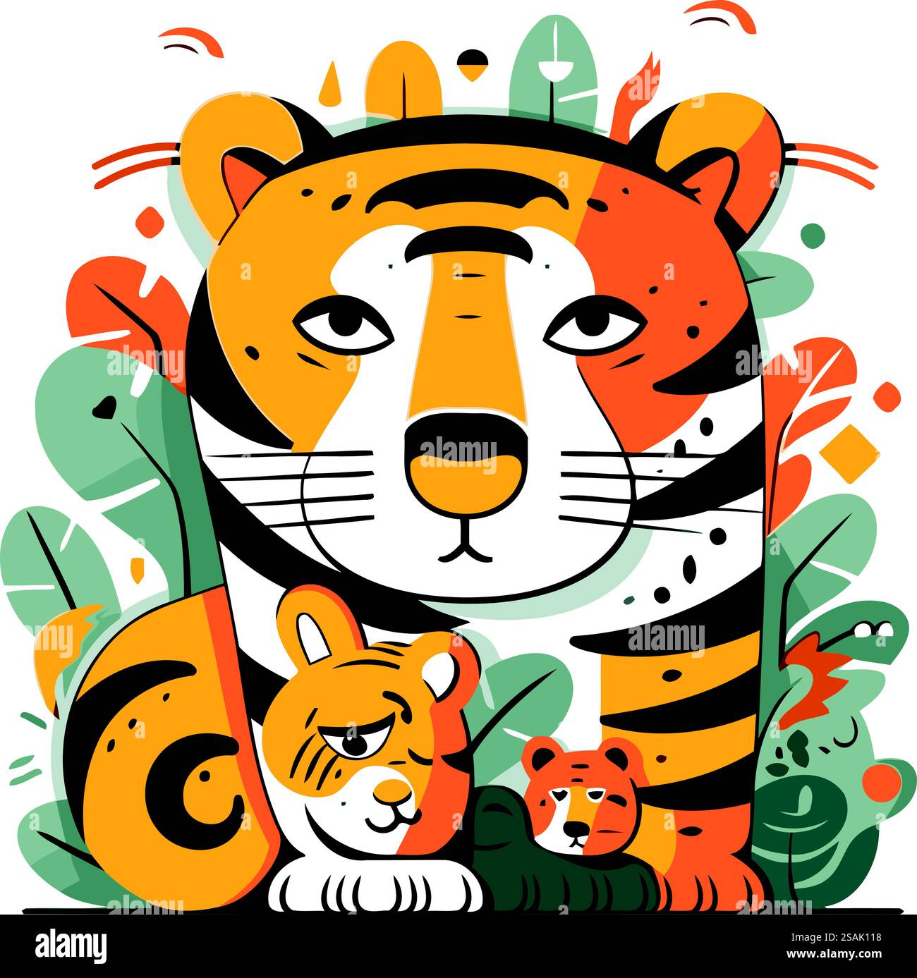 Cute tiger and tiger cub. Vector illustration in flat style Stock ...