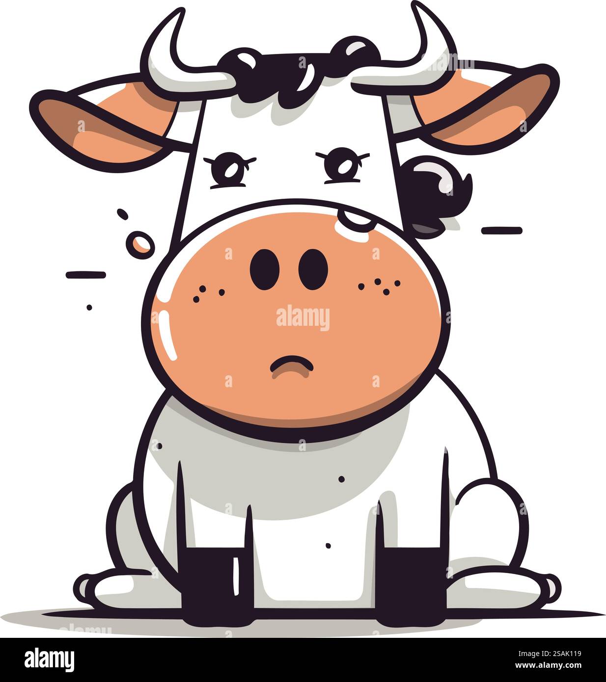 Sad Cow Cartoon Character Vector Illustration. Cute Farm Animal Stock ...