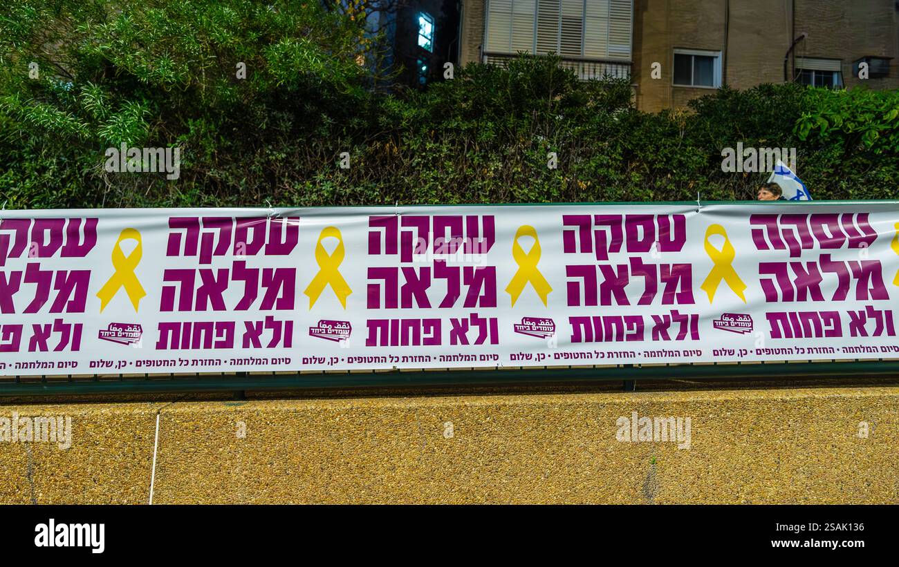 Haifa, Israel - January 25, 2025: Banner calling for end the war, and ...
