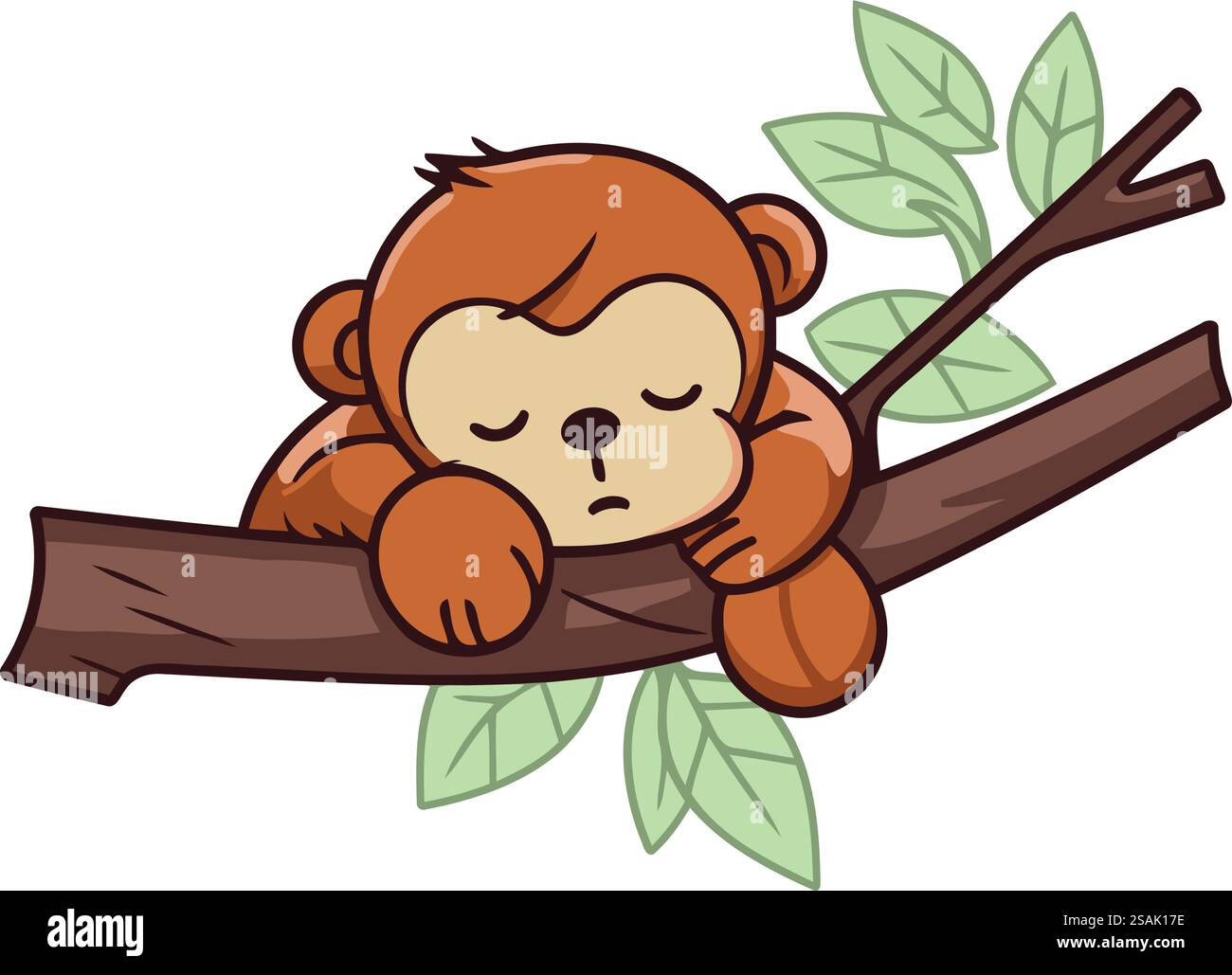 Cute little monkey sitting on a tree branch. Vector illustration Stock ...