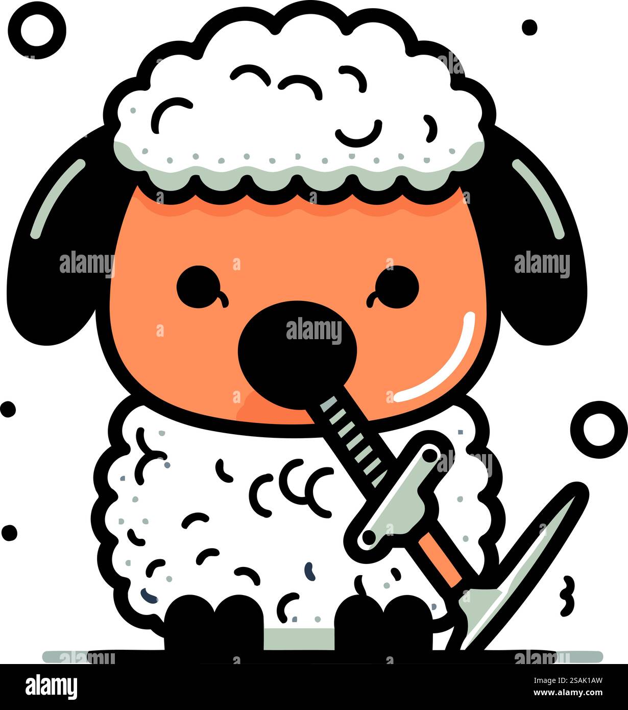 Cute sheep with sword and knife. Vector illustration in cartoon style ...