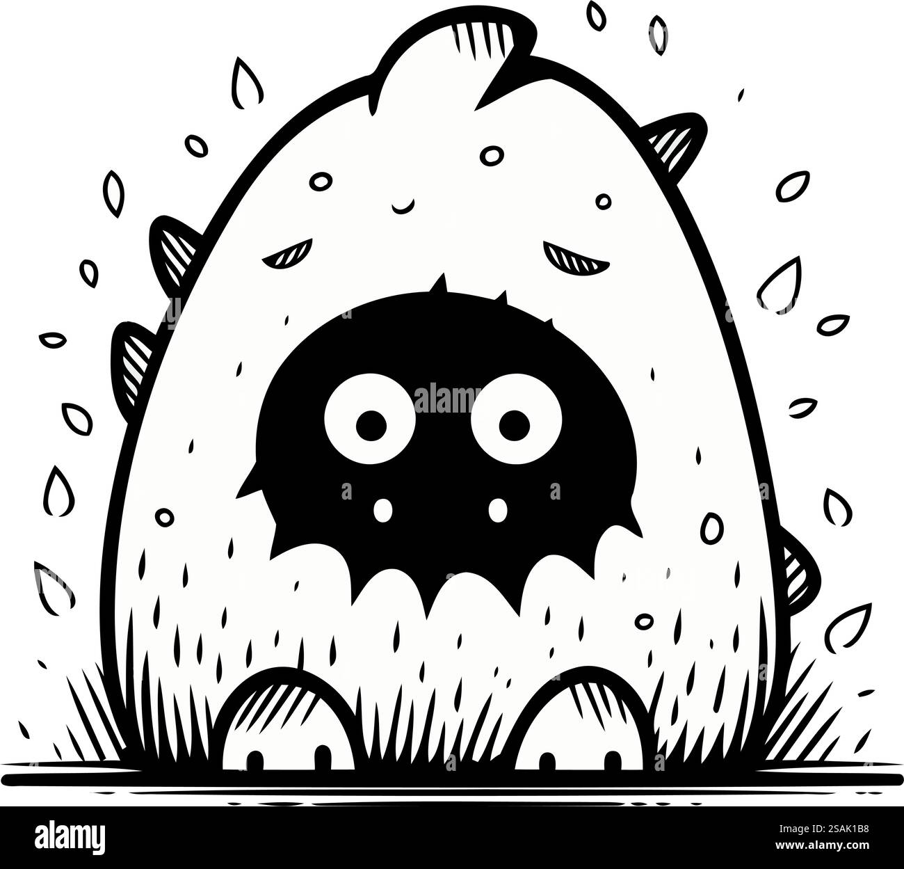 Cute cartoon monster. Black and white vector illustration isolated on ...