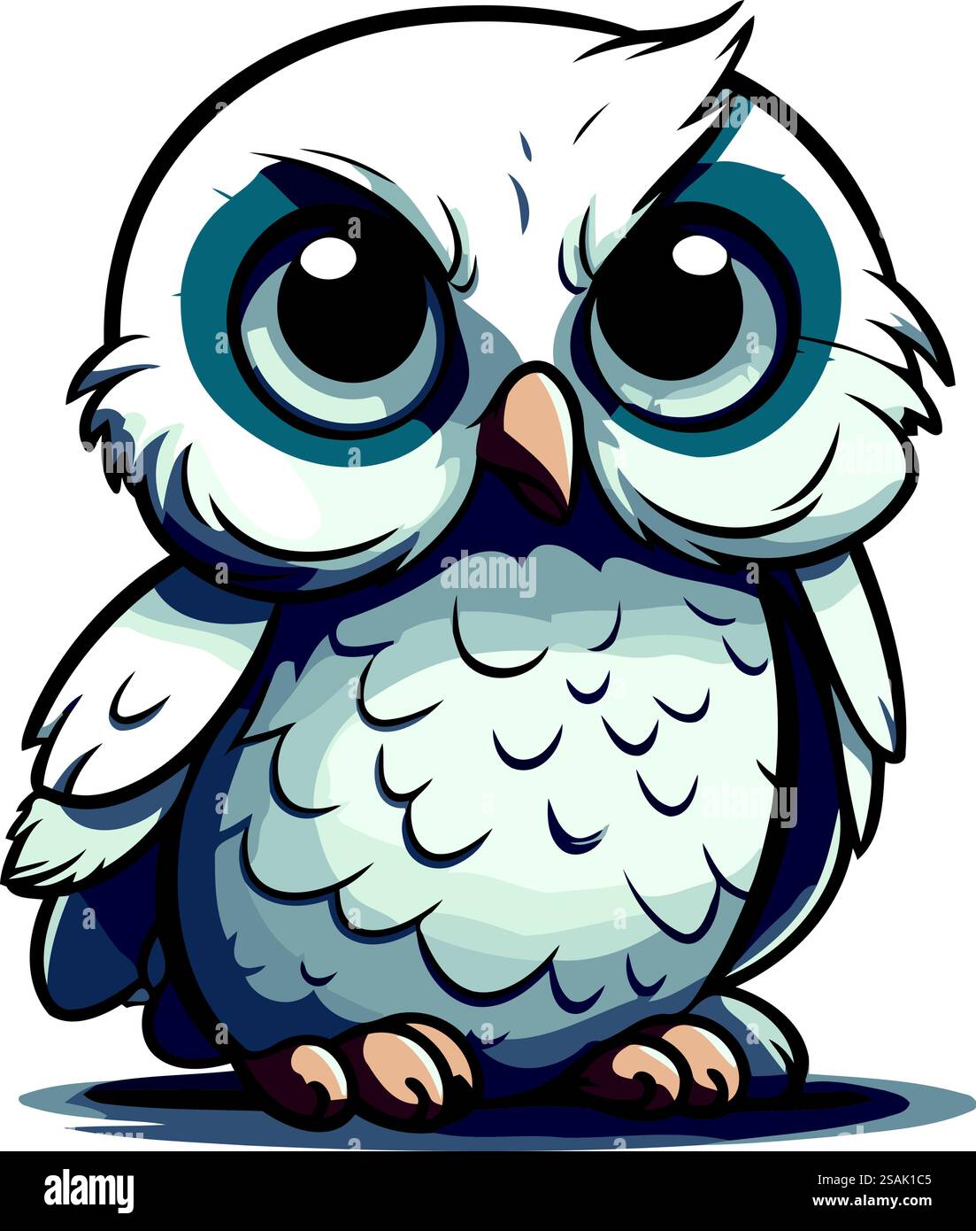 Owl with blue eyes on white background. Vector cartoon illustration ...