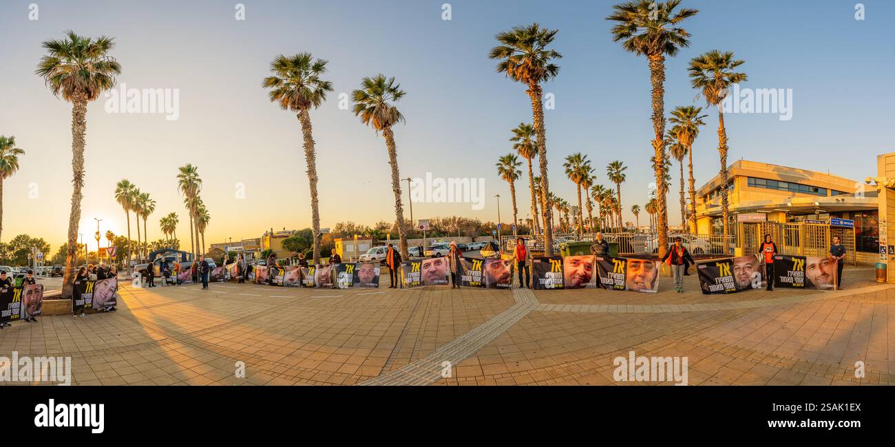 Haifa, Israel - January 29, 2025: Chain of people holding hostage ...