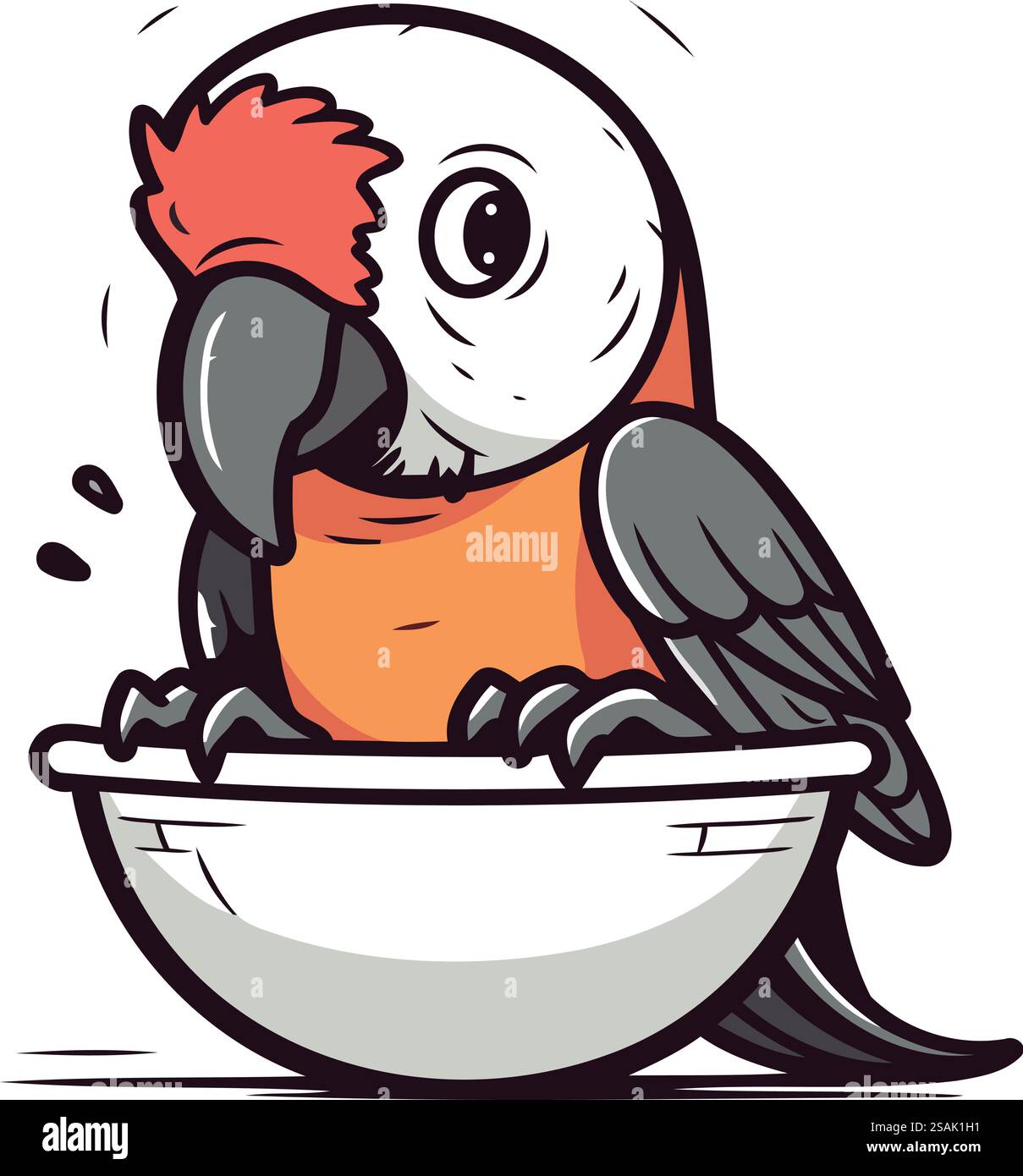 Cute parrot sitting in a bowl of water. Vector illustration Stock ...