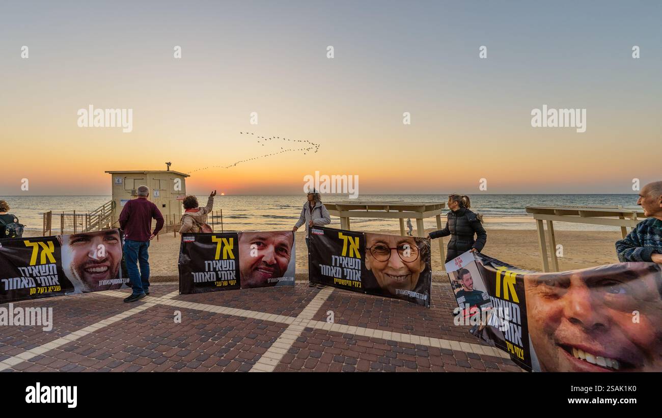Haifa, Israel - January 29, 2025: Chain of people holding hostage ...