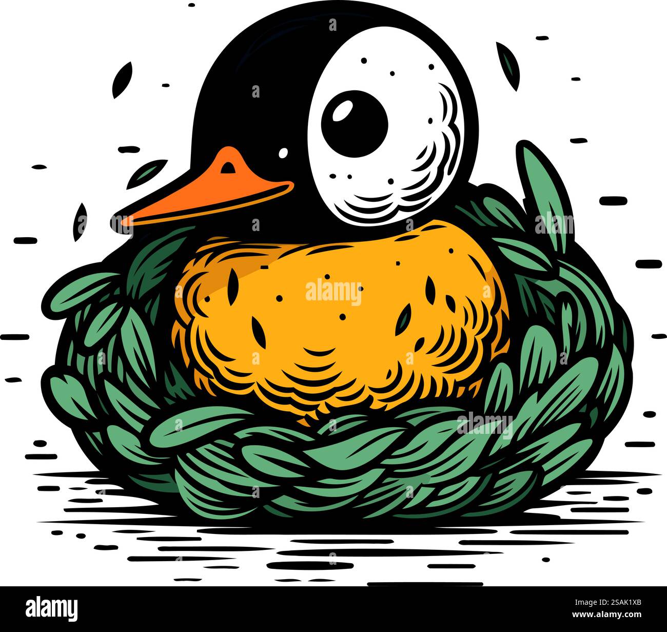Vector illustration of a duck in a nest. Hand drawn style Stock Vector ...