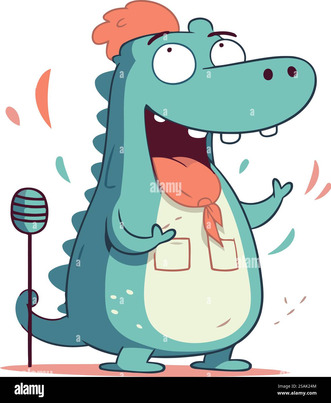 Cute cartoon crocodile character singing a song. Vector illustration ...
