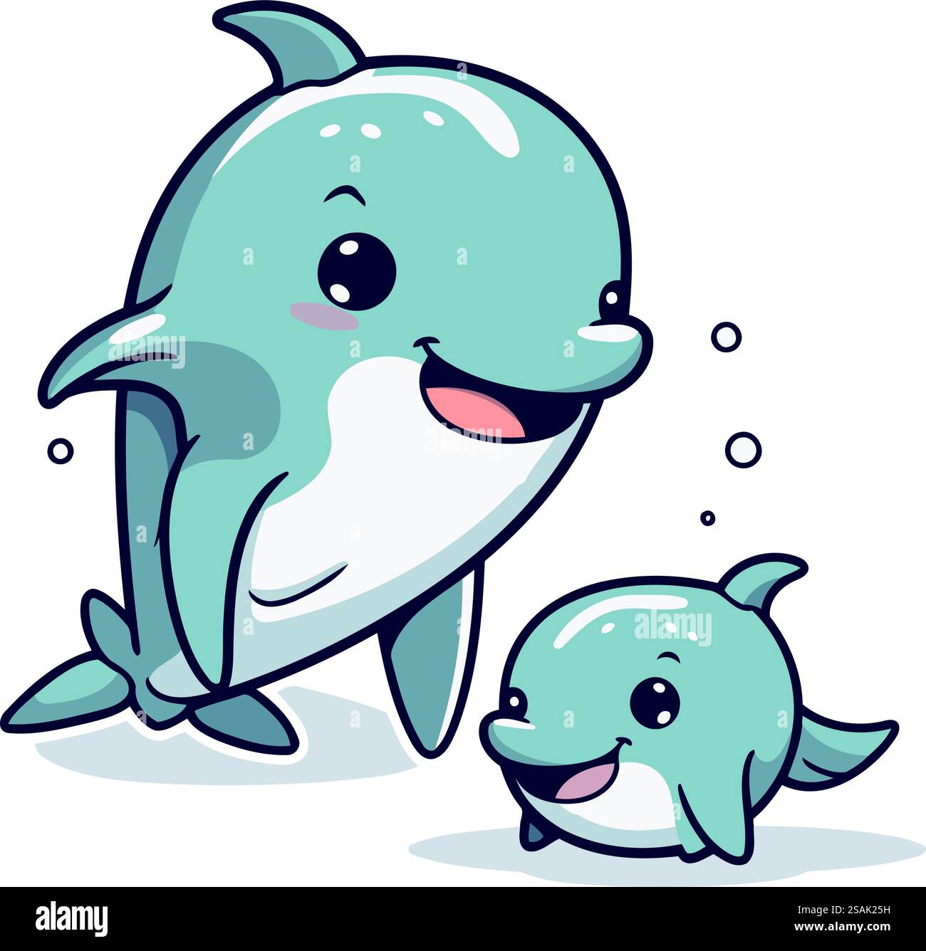 Cute cartoon baby dolphin and little dolphin. Vector illustration ...