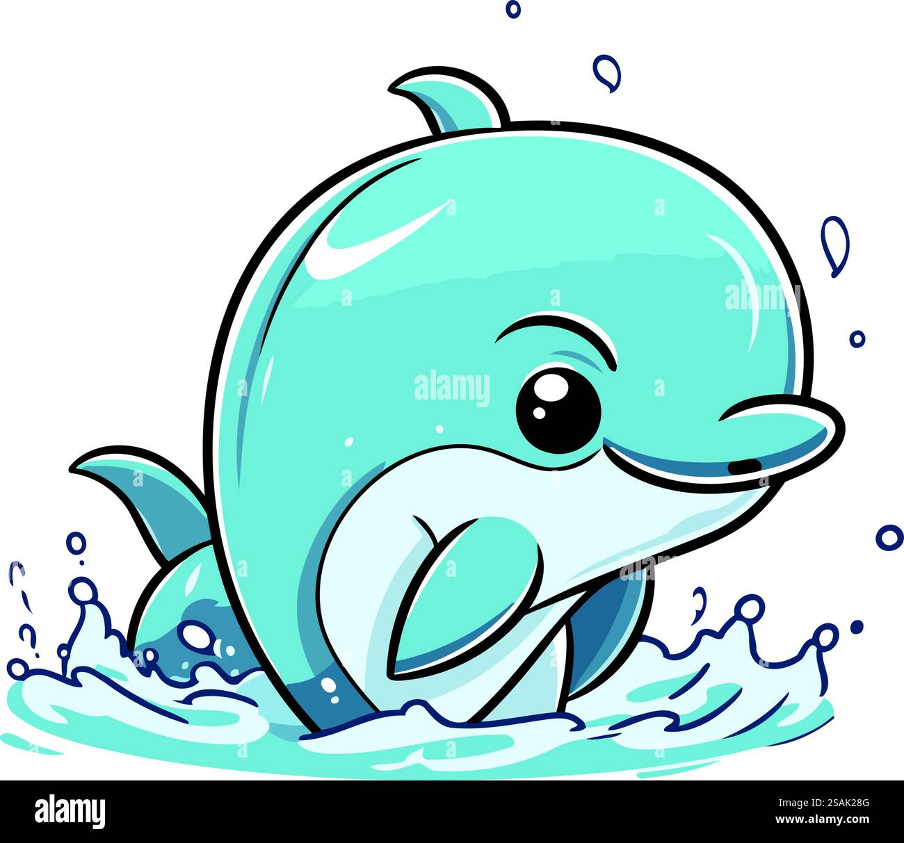 Cute cartoon dolphin jumping out of the water. Vector illustration ...