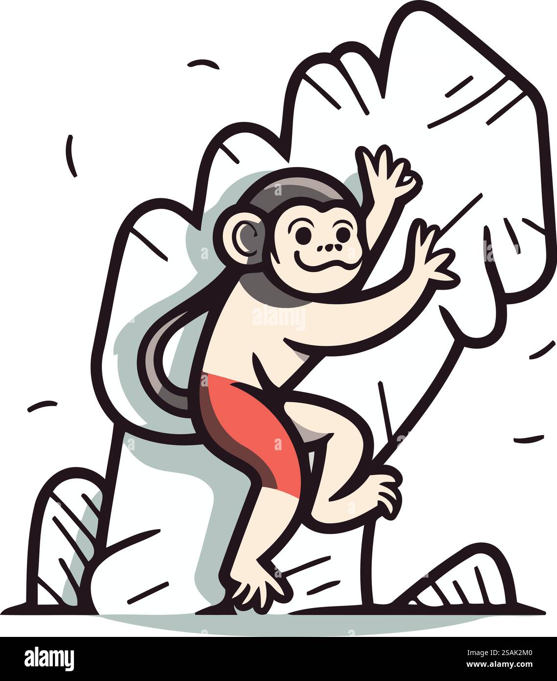 Monkey climbing on rock cartoon vector illustration. Monkey climbing on ...