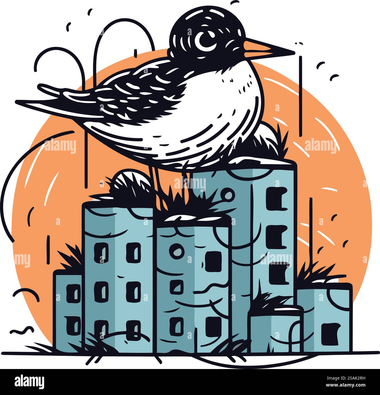 Vector illustration of a bird sitting on the top of a building Stock ...