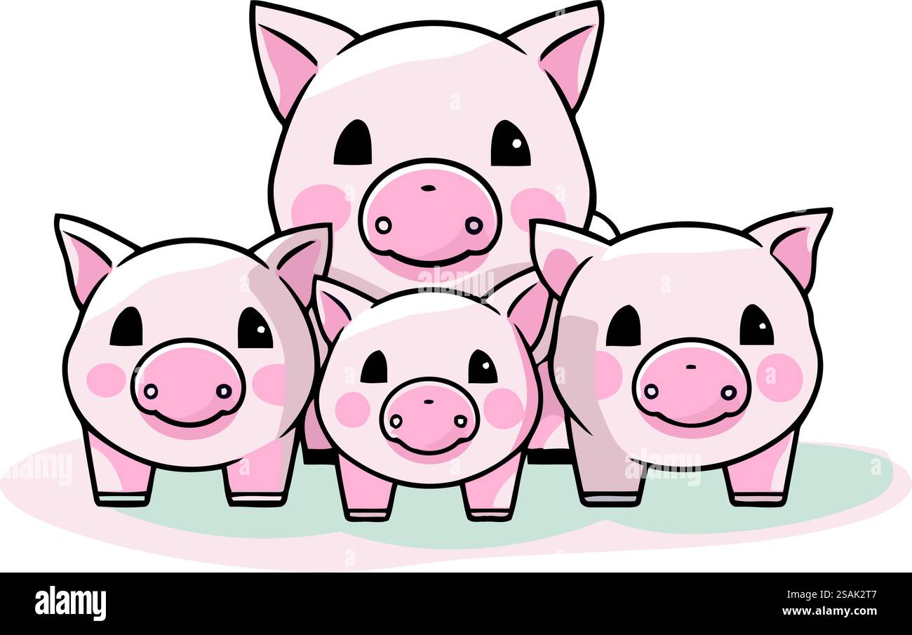 Cute pig family. Vector illustration isolated on a white background ...