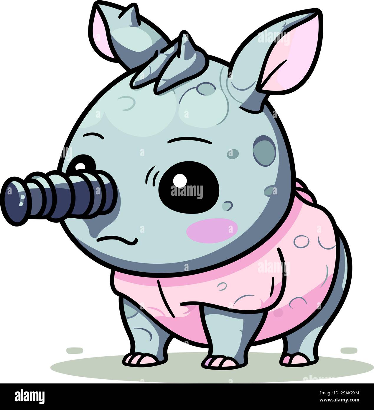 rhinoceros with binoculars cartoon character vector illustration Stock ...