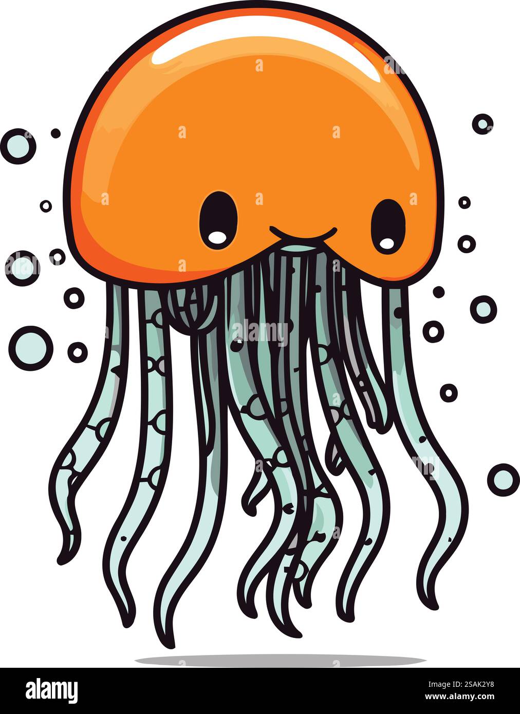 Orange jellyfish cartoon vector illustration. Funny jellyfish character ...