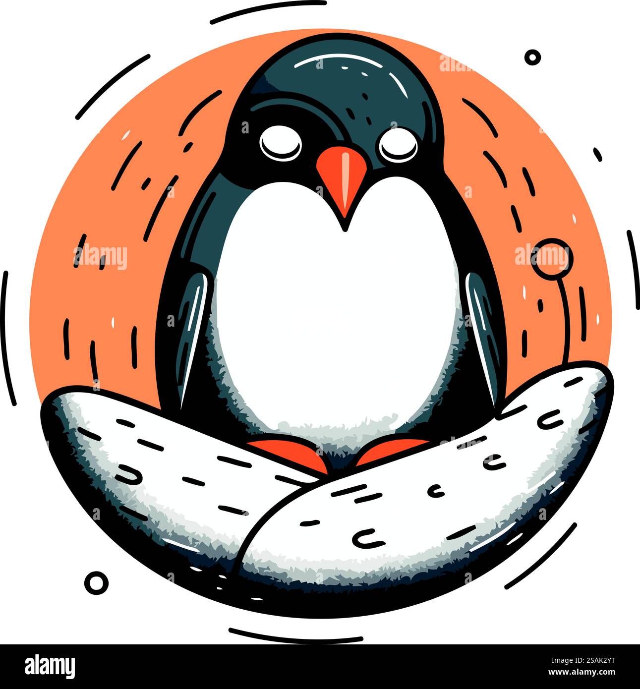 Cute penguin sitting on the nest. Hand drawn vector illustration Stock ...