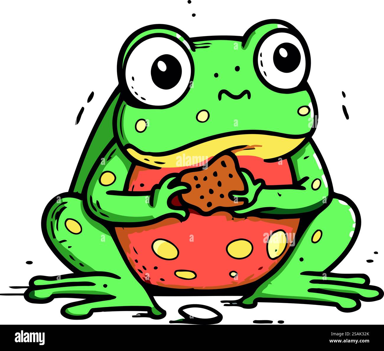 Cute cartoon frog with a piece of bread. Vector illustration Stock ...