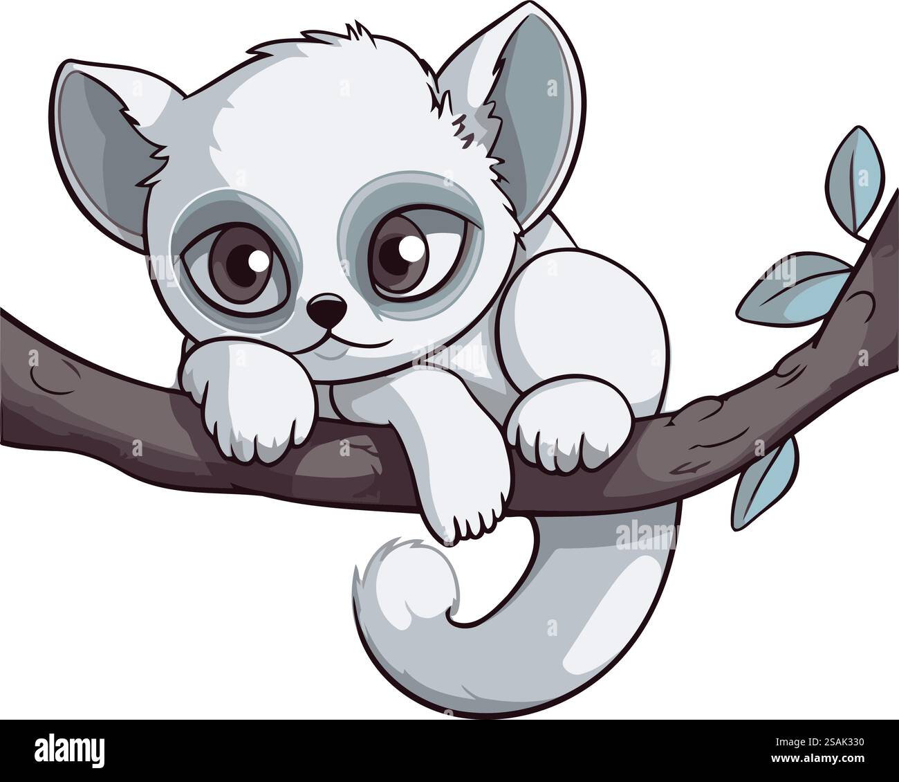 Cute cartoon lemur on a tree branch. Vector illustration Stock Vector ...