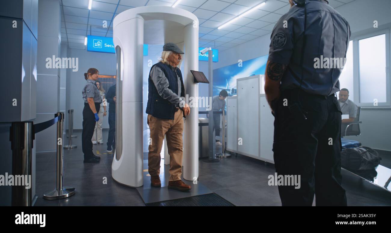 Airport Terminal Checkpoint: Diverse People Walking Through Metal ...