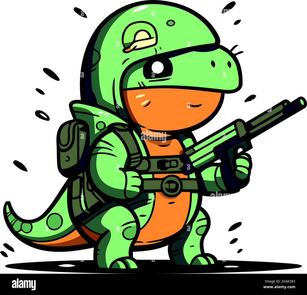 Vector illustration of a cute cartoon monster with a gun in his hand ...