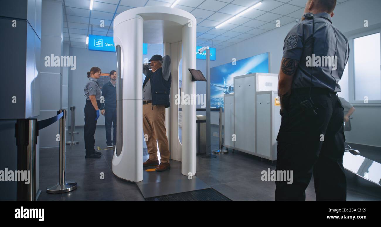 Airport Terminal Checkpoint: Diverse People Walking Through Metal ...