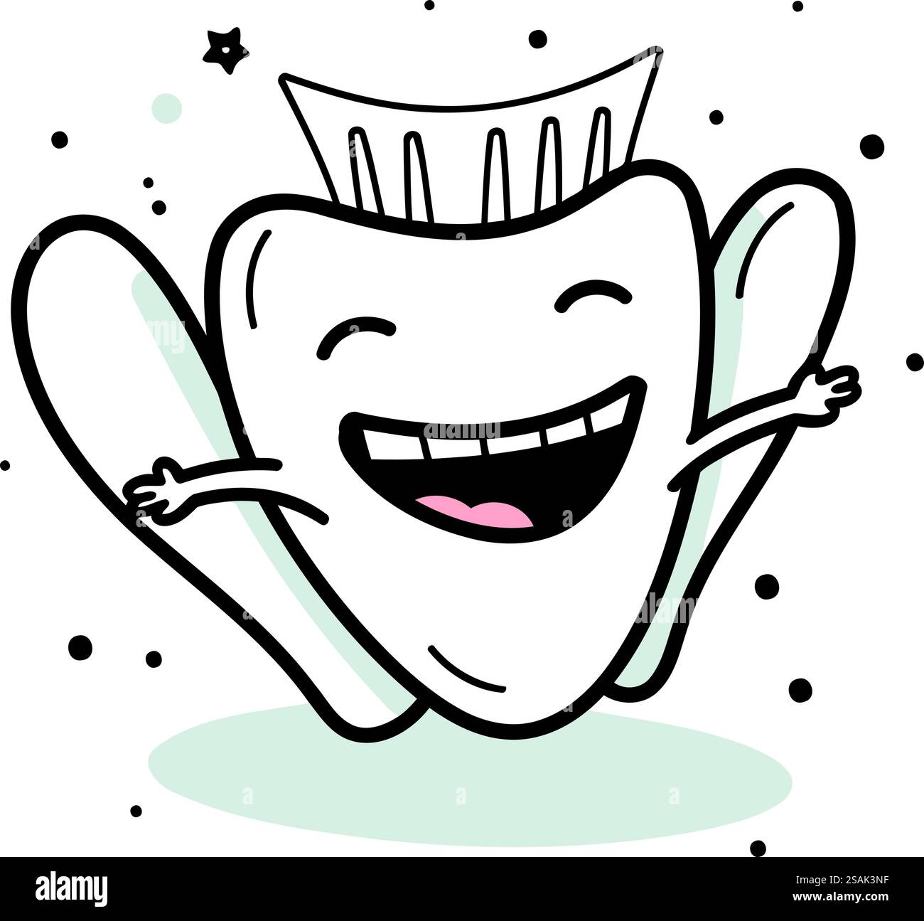 Tooth character. Vector illustration in doodle style on white ...