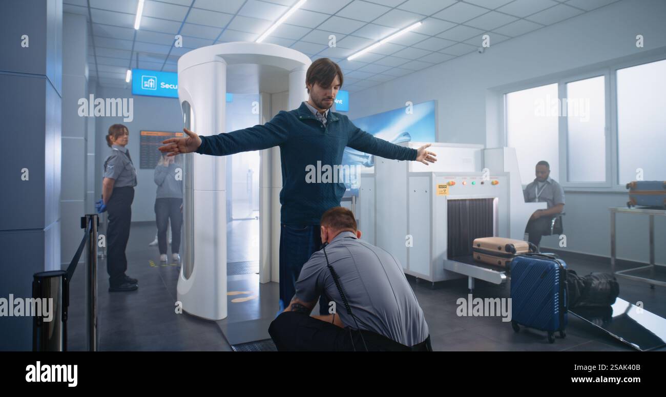 Airport Terminal Security Check: Adult Man, Tourist Passes Through ...