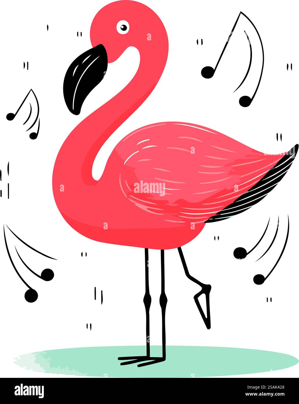 Flamingo with musical notes. Vector illustration in cartoon style Stock ...