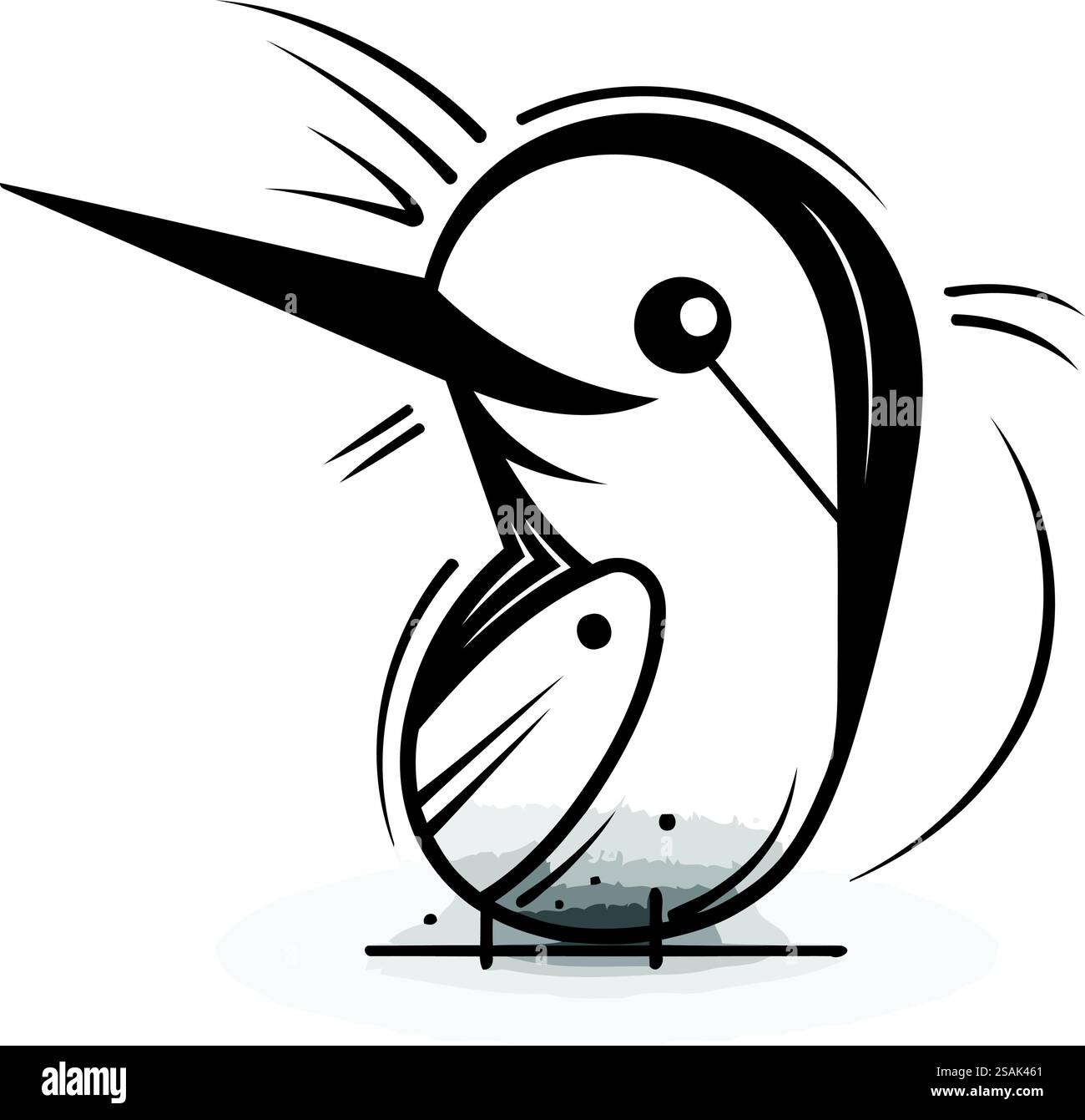Cute hummingbird with a fish in its beak. Vector illustration Stock ...