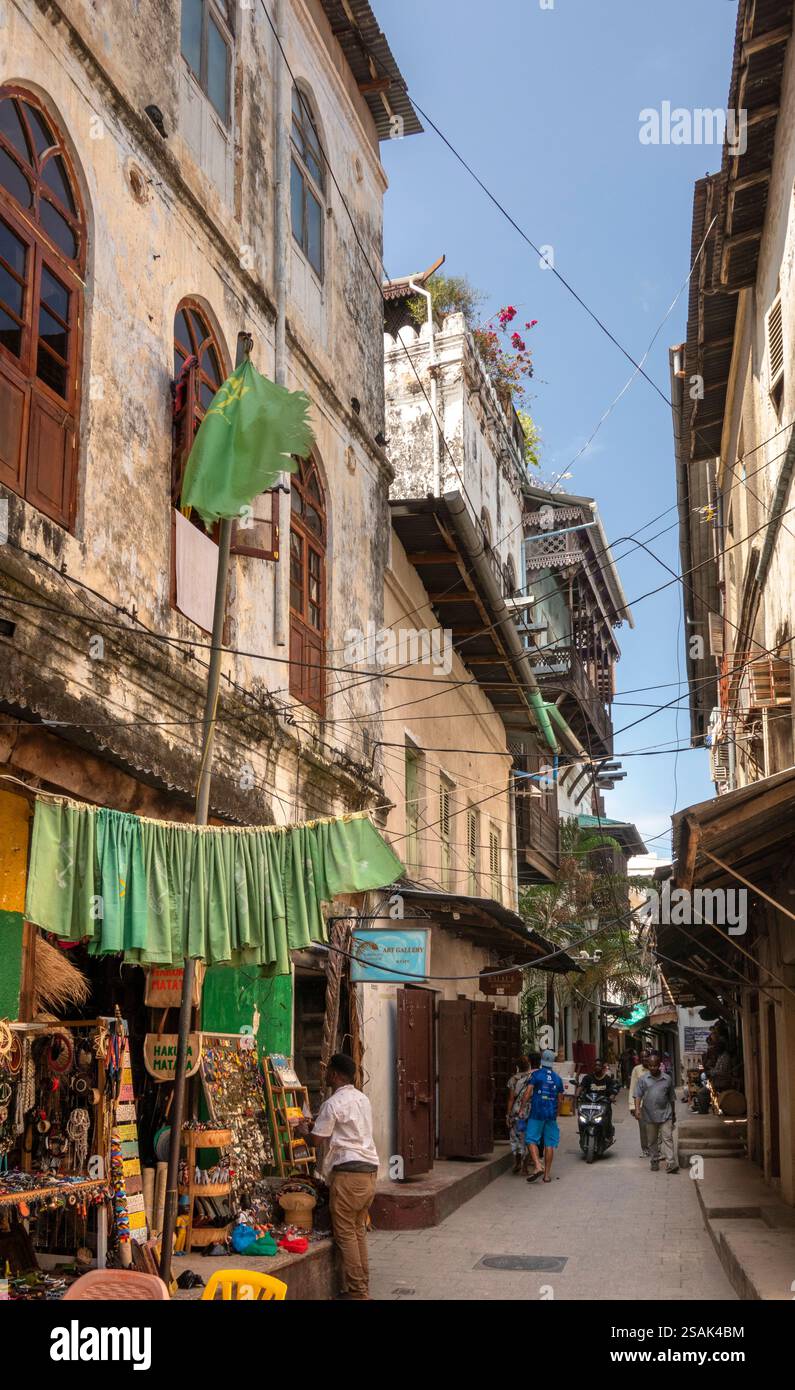 Africa Tanzania, Zanzibar, Stonetown, old town, Hurumzi Street, tourist ...