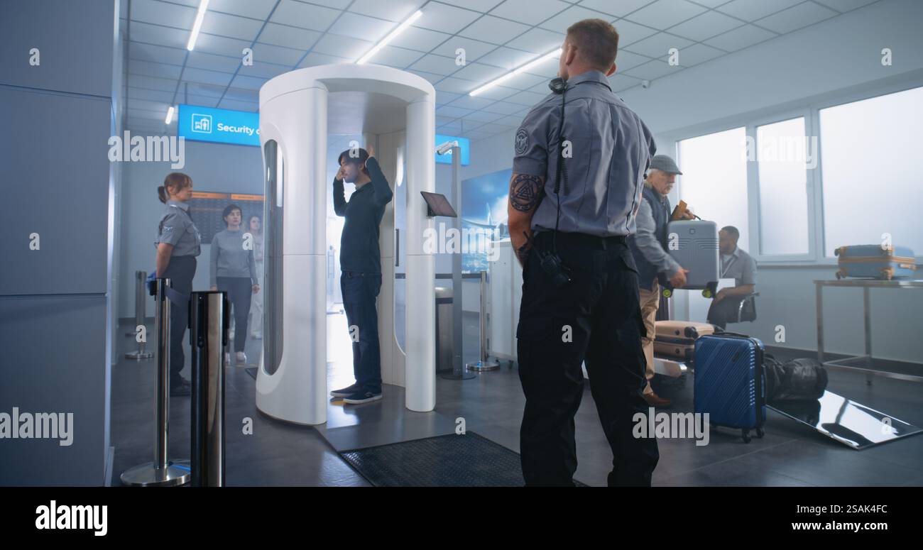 Airport Terminal Security Check: Adult Man, Tourist Passes Through ...