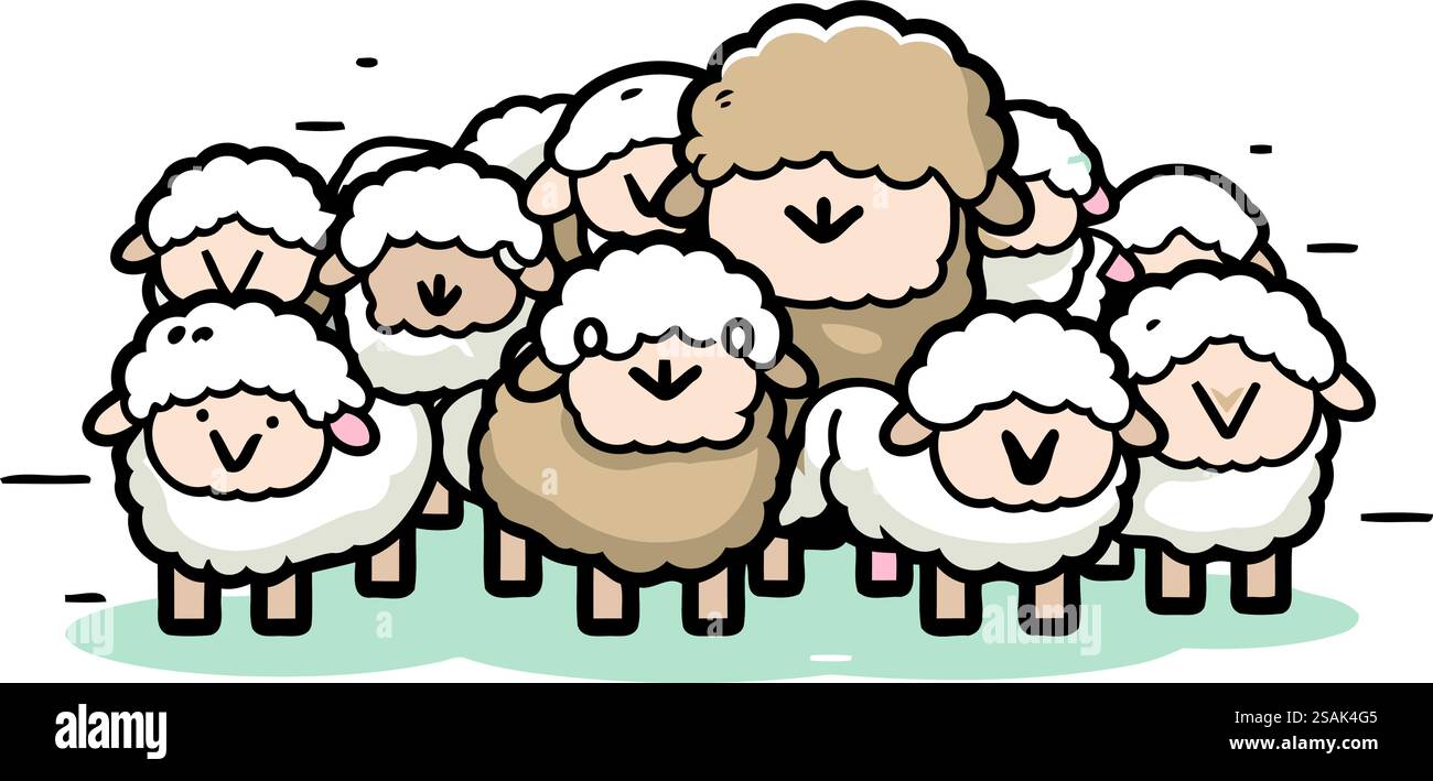 Flock of sheep. Cute cartoon sheep. Vector illustration Stock Vector ...