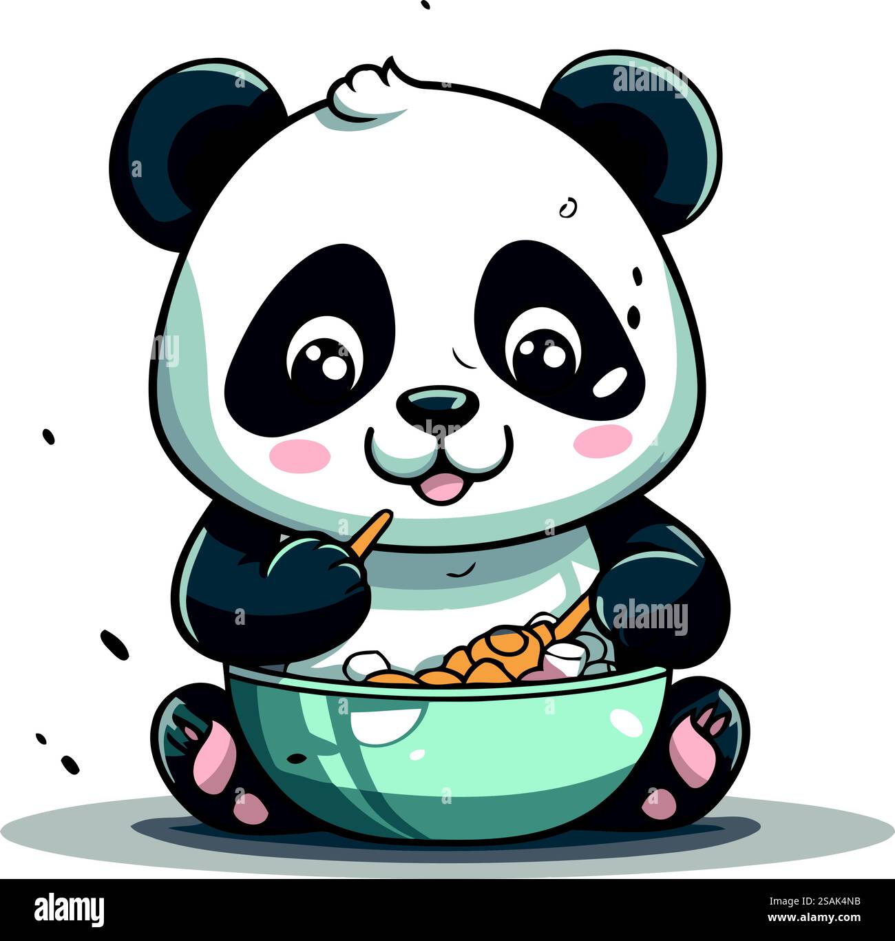 Cute cartoon panda with a bowl of food. Vector illustration Stock ...