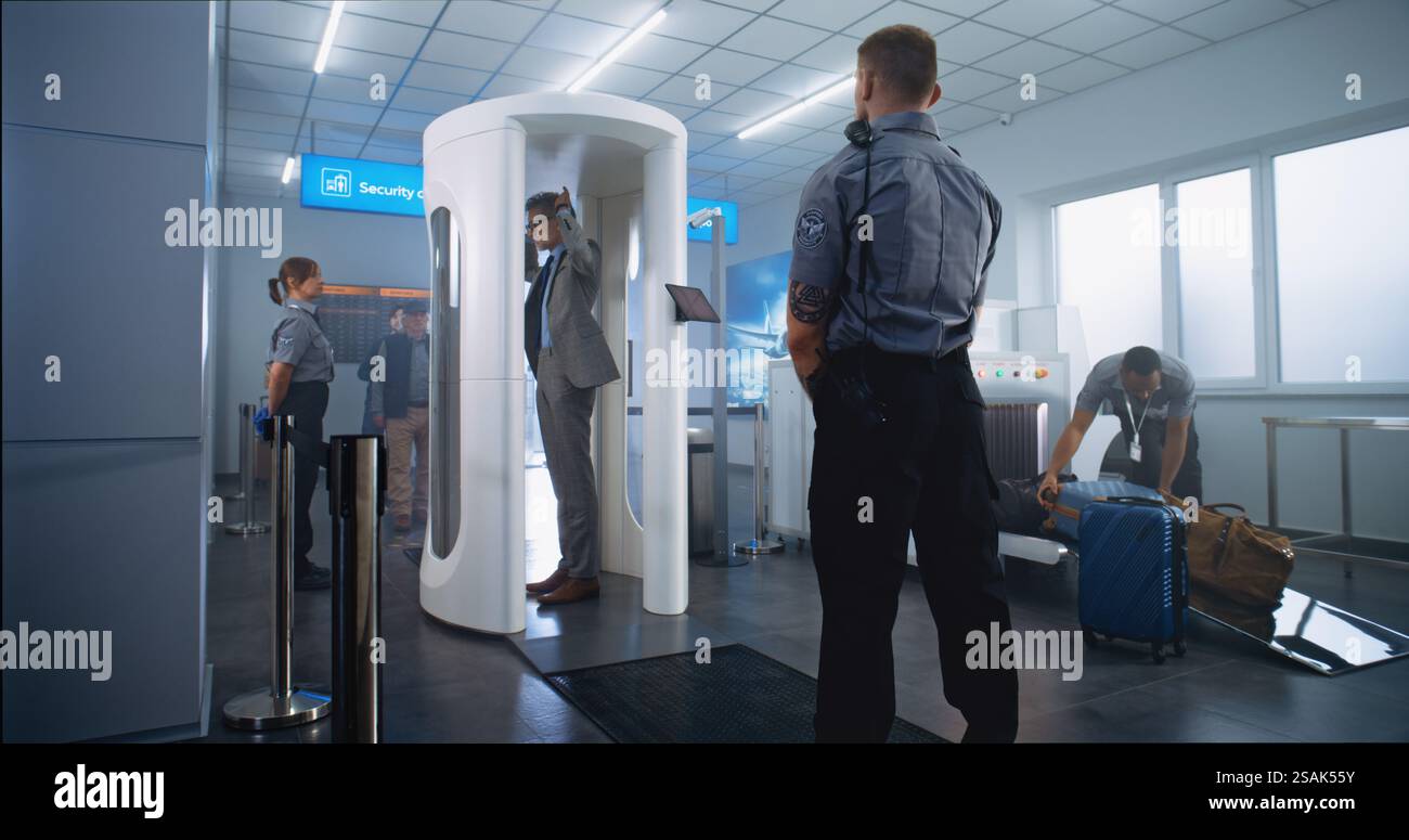 Airport Security Check: Mature Man Passes Through Metal Detector ...