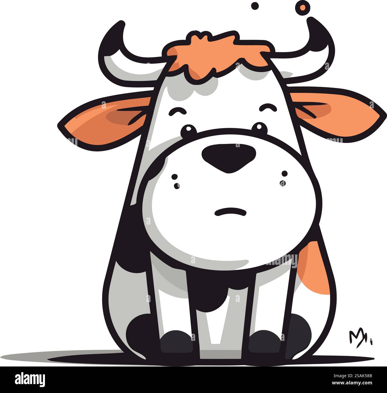 Cute cartoon cow with sad expression. Vector illustration isolated on ...
