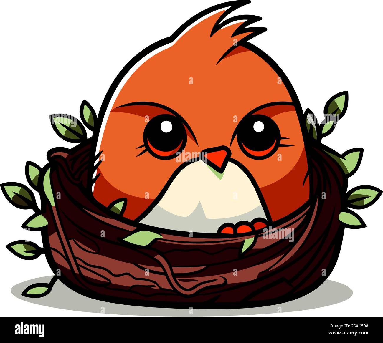 Cute bird in the nest. Vector illustration isolated on white background ...