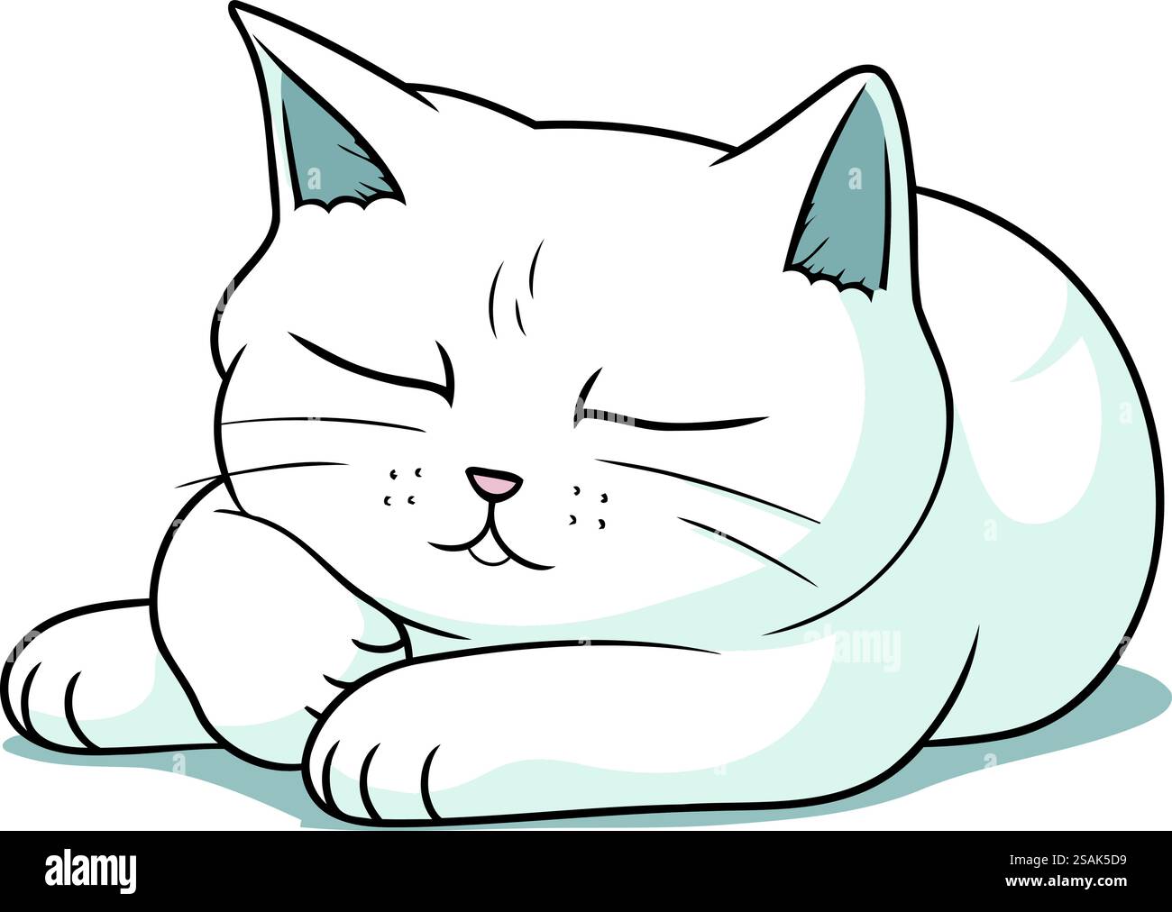 Illustration of a White Cat Lying Down on a White Background Stock ...