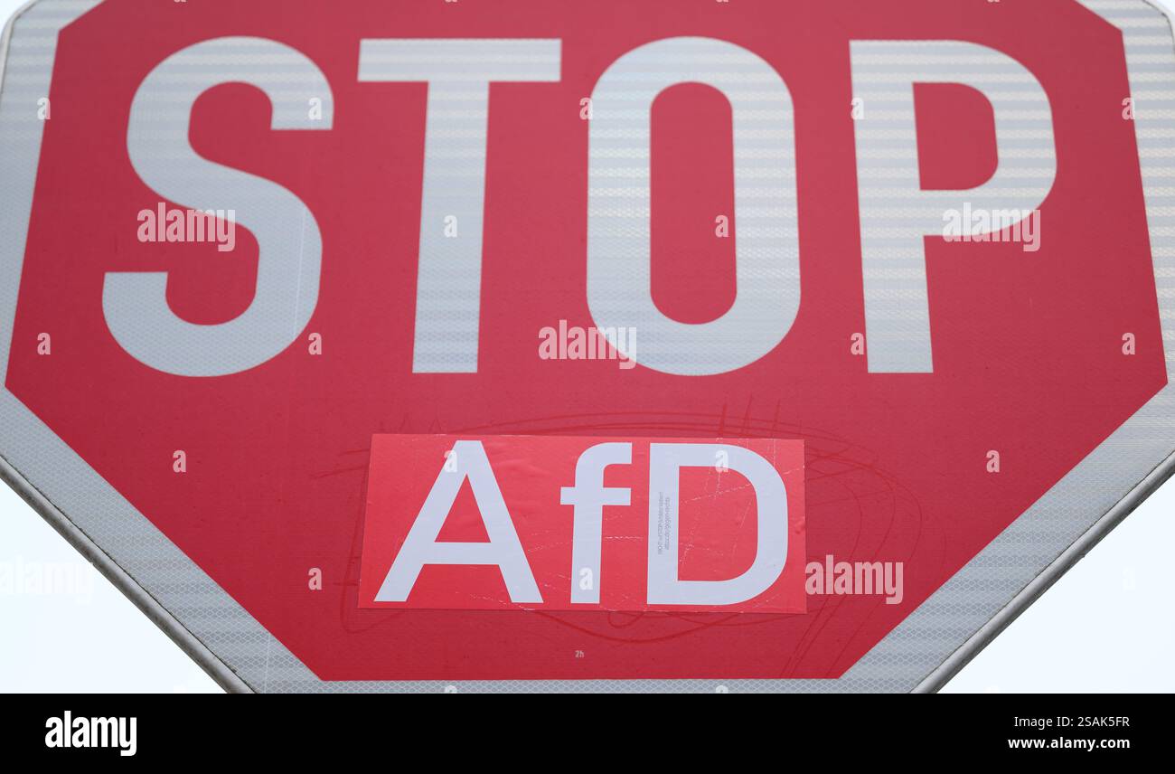 PRODUCTION - 30 January 2025, Saxony-Anhalt, Halle (Saale): A sticker ...