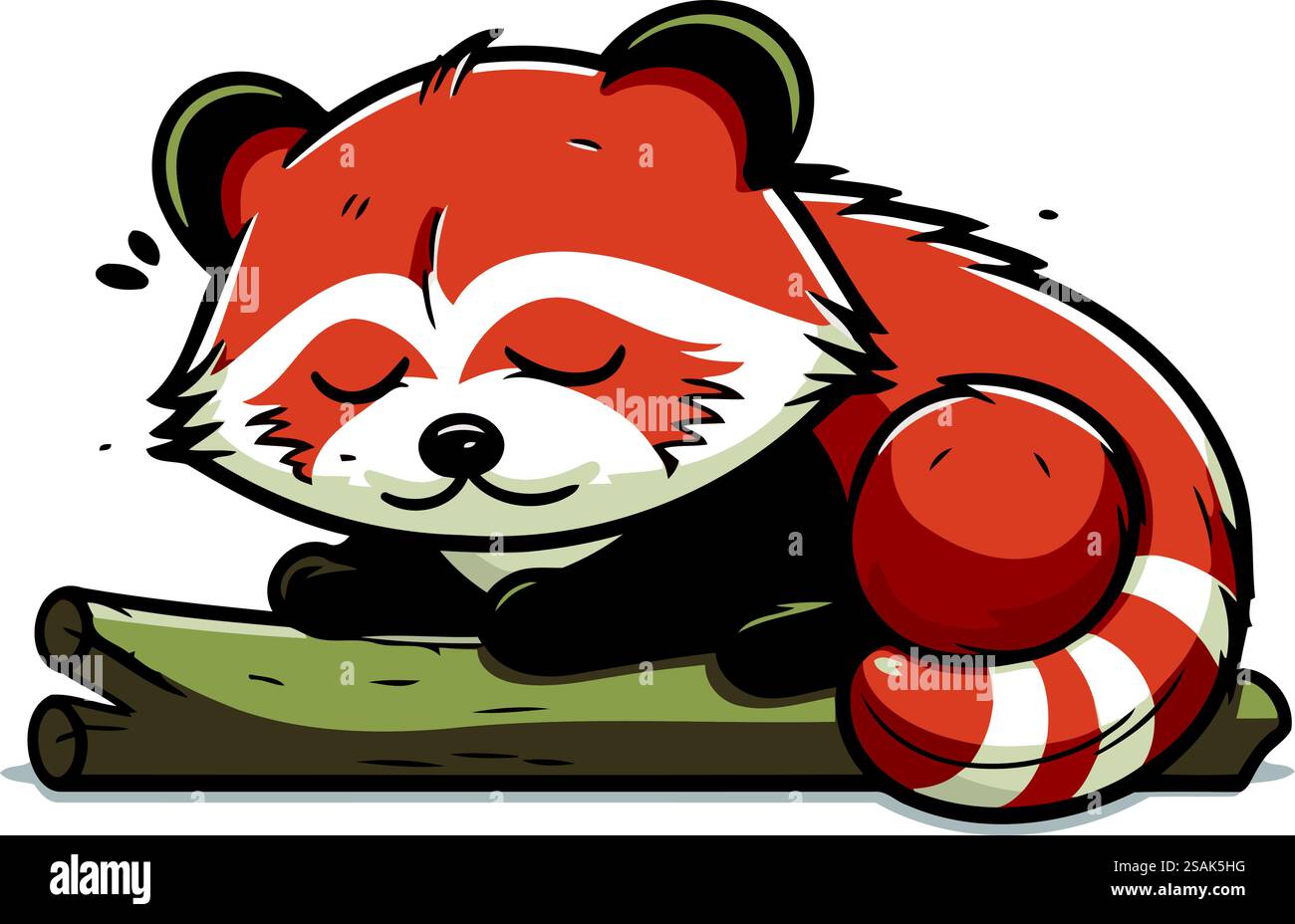 Red panda sleeping on the log. Cute cartoon vector illustration Stock ...