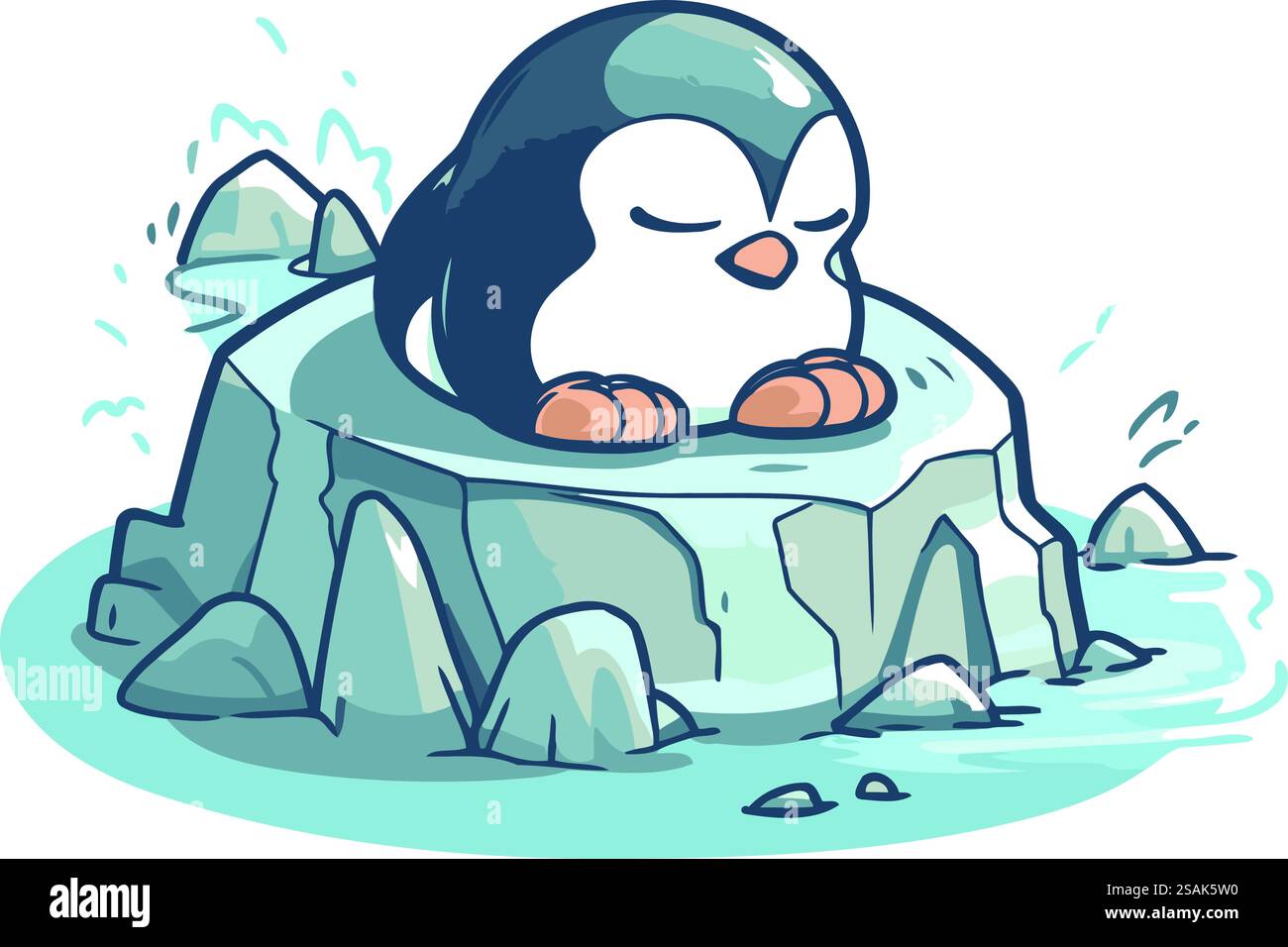 Cute penguin sitting on a rock. Vector cartoon illustration Stock ...